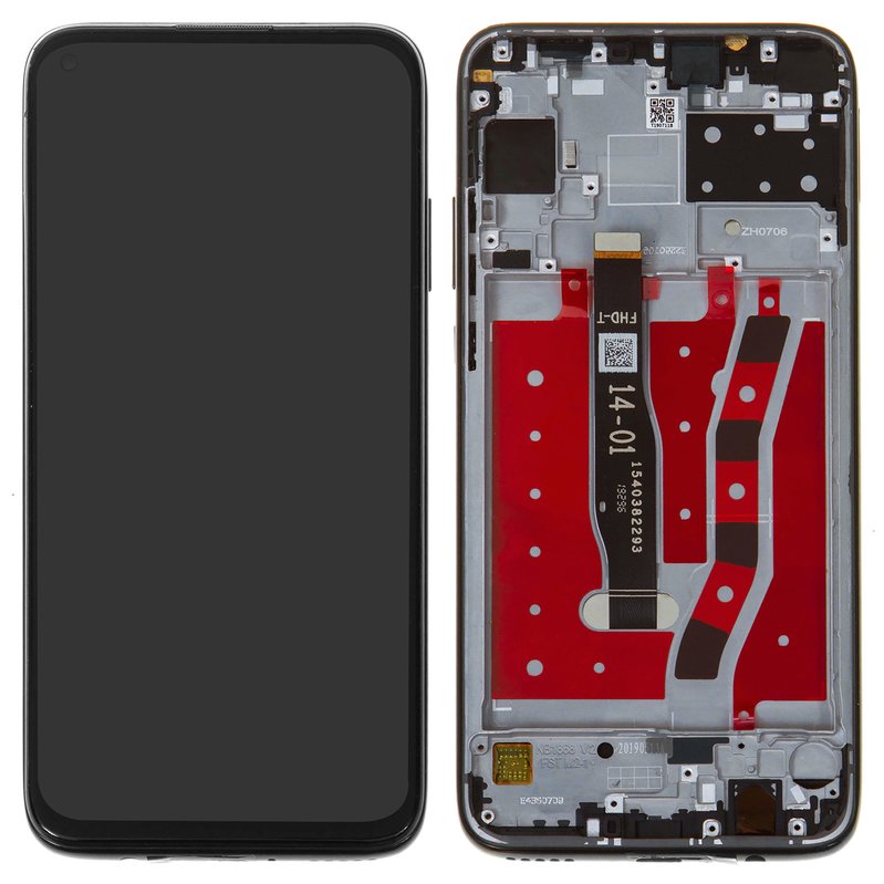 LCD compatible with Huawei Nova 5i, P20 Lite (2019), (black, with frame ...